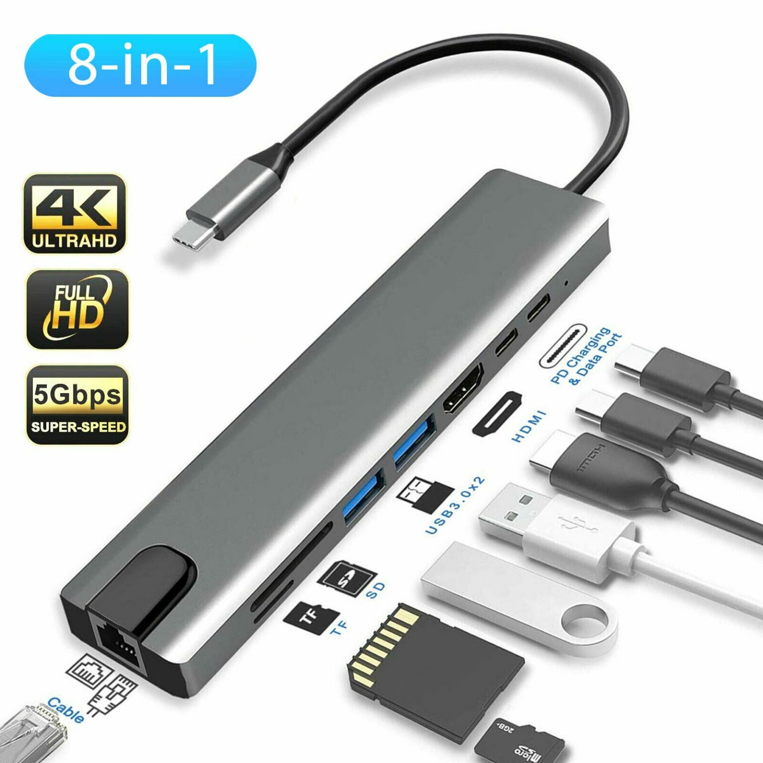 Многопортовый адаптер Type-C на USB-C HDMI, USB-концентратор для Macbook