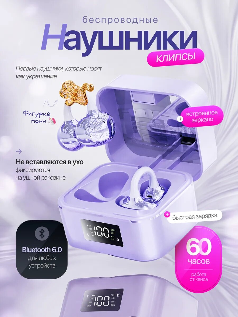 Наушники беспроводные клипсы для iPhone и андроид