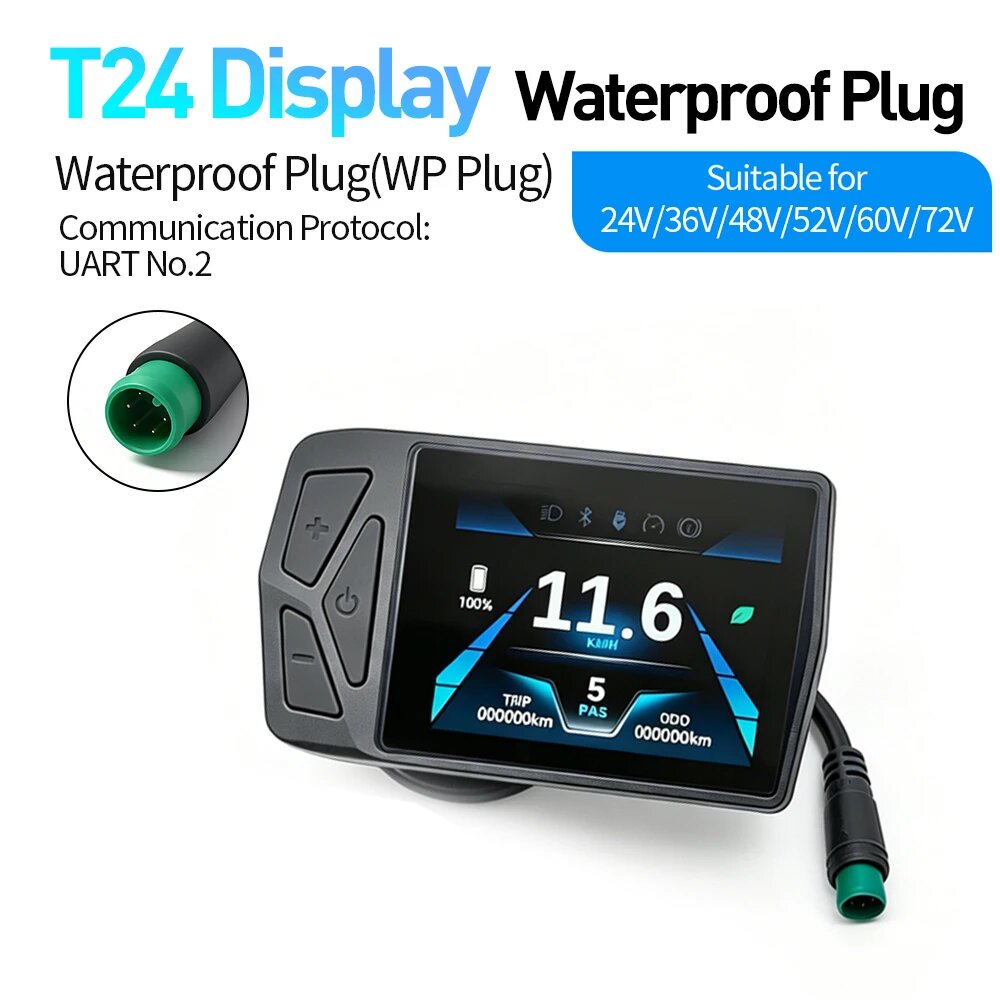 Дисплей LCD T24 для электровелосипеда UART №2 24-72В Bluetooth T24 WP Plug Display