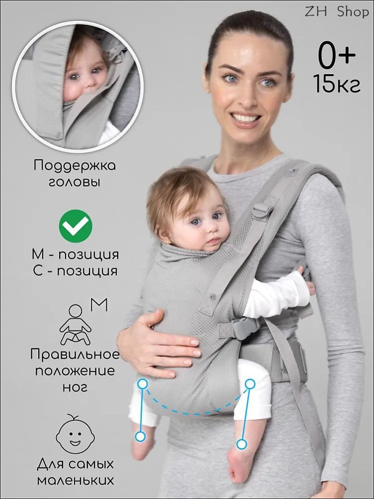 Эргорюкзак кенгуру переноска , Hugger, серый