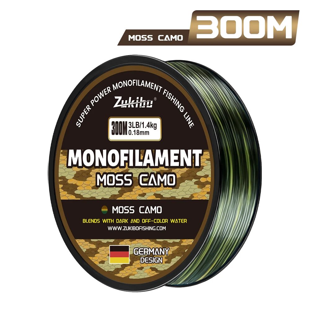 Леска рыболовная ZUKIBO Camo Green 300M, 0.40mm