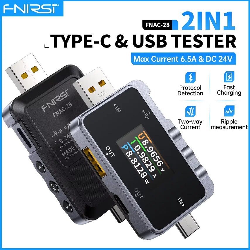 FNIRSI FNAC-28 USB тестер тока и напряжения