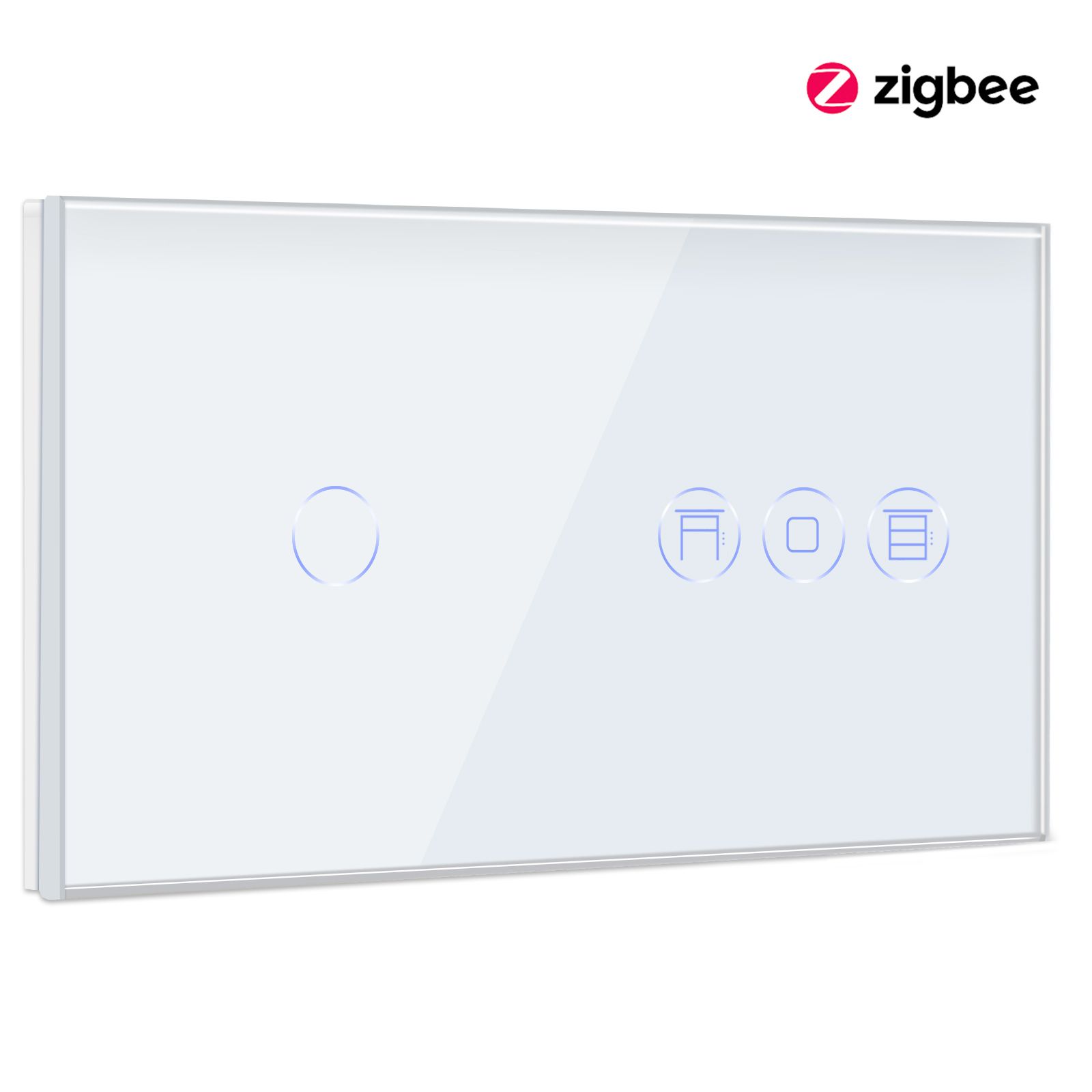 Сенсорный выключатель жалюзи умный с Zigbee, 1 клавиши выключатель+Рольставня, умный дом с Алисой , голосовое управление, работает со шлюзом, панель стекло Белая