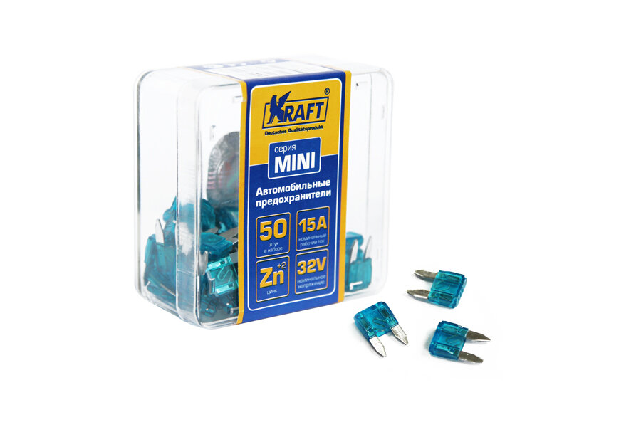 Набор предохранителей 15А MINI 50шт пласт. кор. KRAFT KT870012