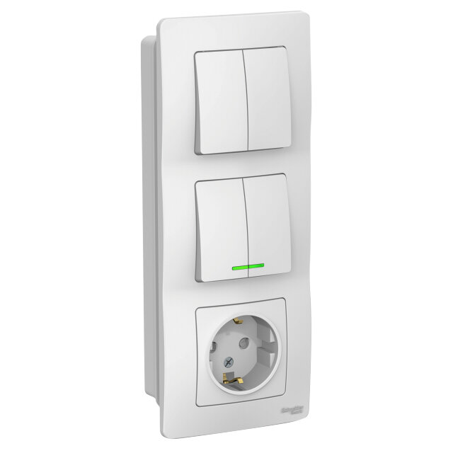 Блок Systeme Electric Blanca BLNBS102211, розетка + выключатель 2-кл. с подсветкой + выключатель 2-кл, белый