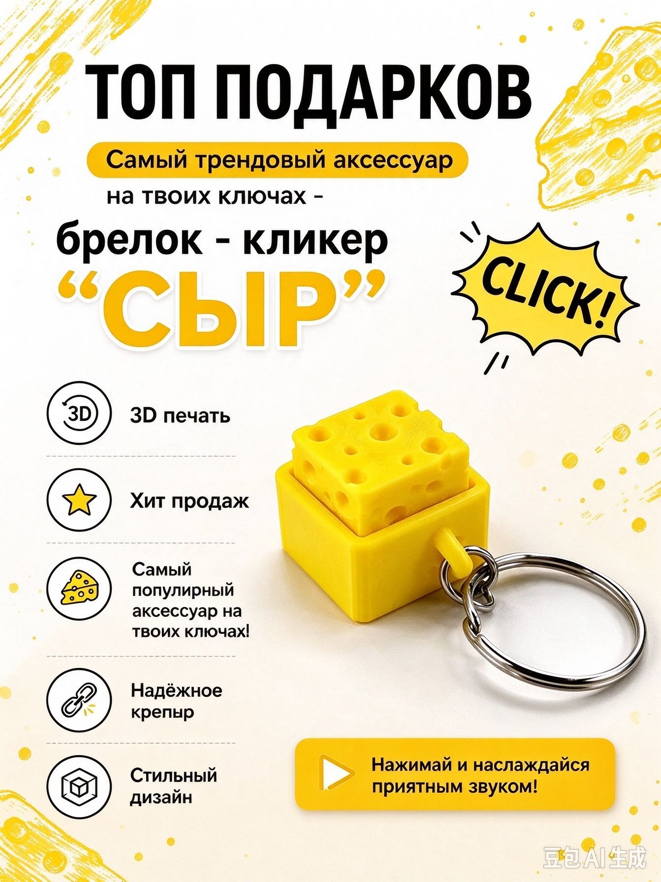 Брелок-фиджет в виде сыра 3D-печать