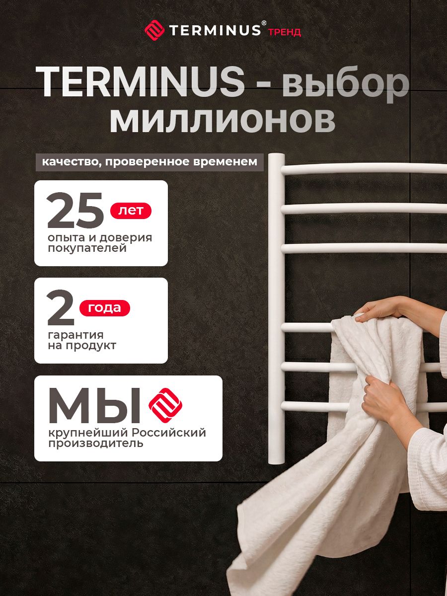 Полотенцесушитель электрический Terminus (Терминус) Классик белый П6 400х600 лесенка с блоком управления справа, универсальное подключение