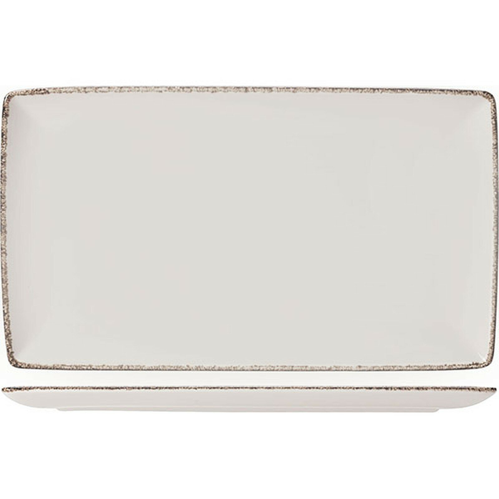 Прямоугольное блюдо Steelite Brown Dapple из фарфора бело-коричневое 33×19 см