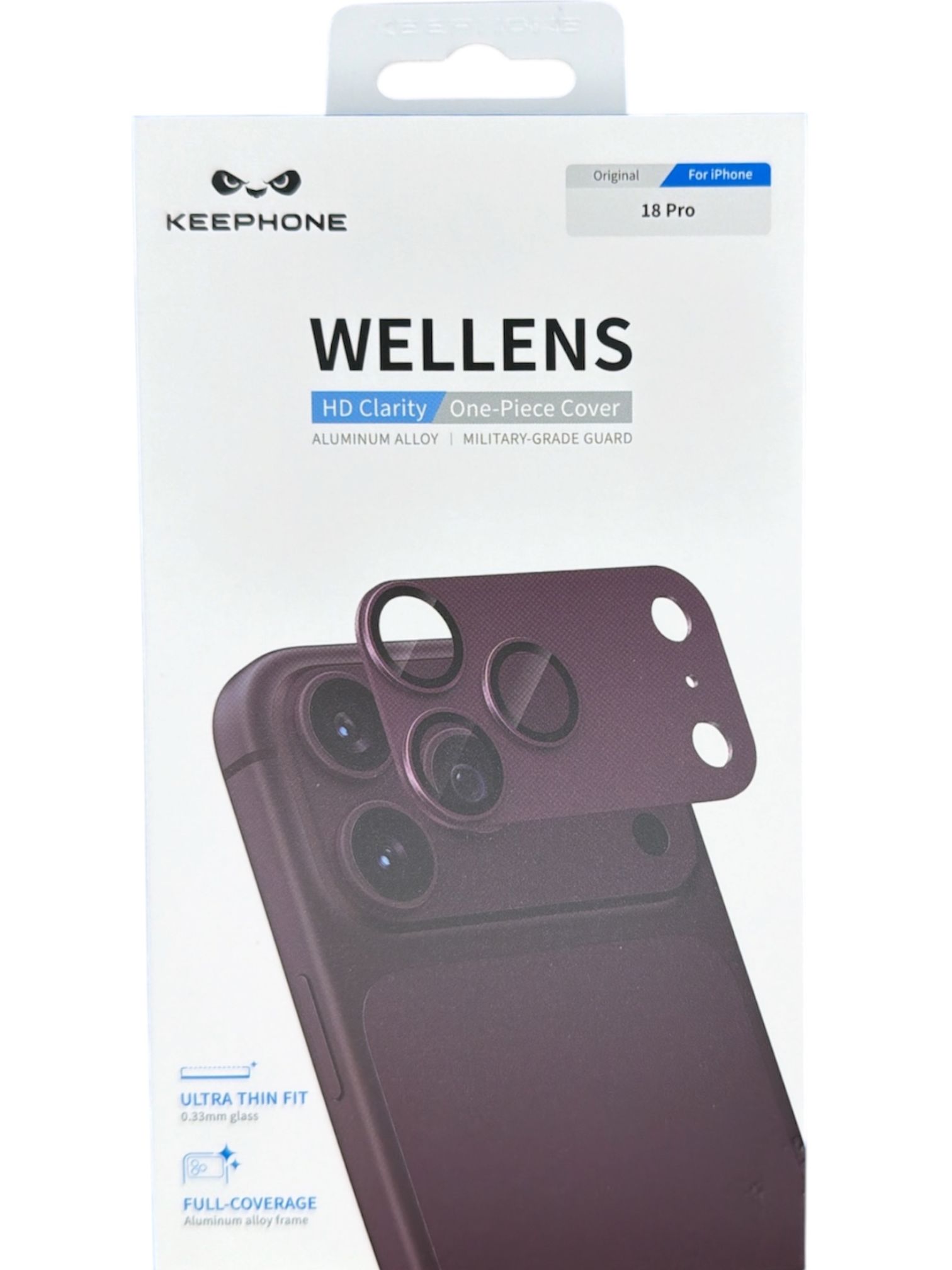 Защитные Линзы KEEPHONE WELLENS на всю камеру для телефона iPhone 18 Pro, PREMIUM camera lens, цвет Burgundy (бордовые)
