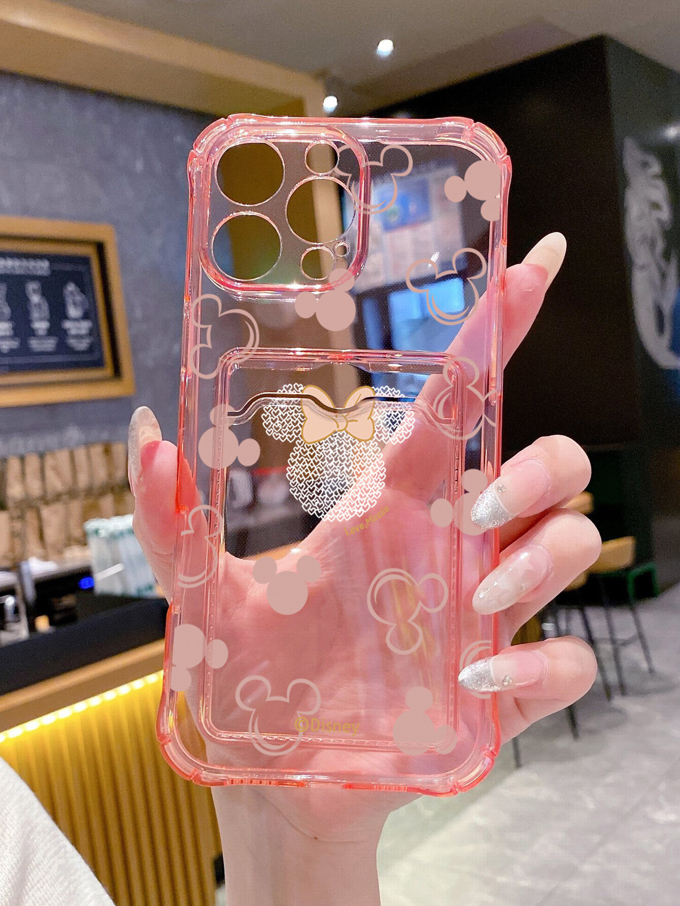 Чехол для iPhone 11 Pro(айфон 11 Про) с отделением для карт памяти, Микки на шнурке, мягкая прозрачная крышка