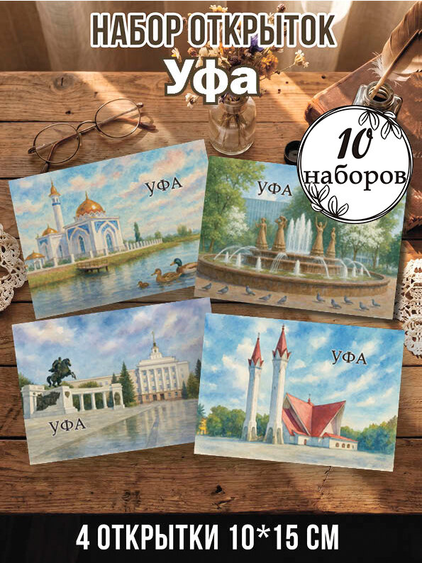 Открытки Уфа 10 наборов, 40 шт 10х15 см