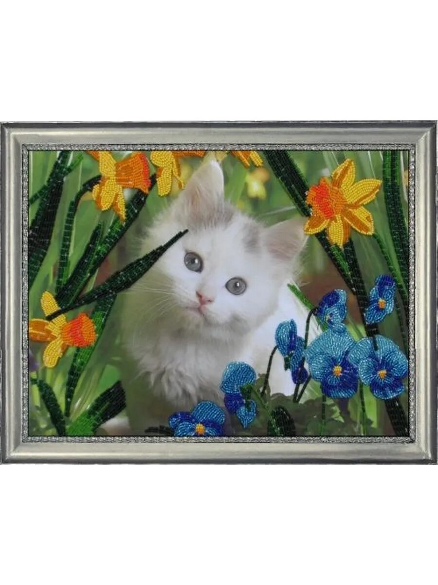 Набор для вышивания Butterfly 554 Котёнок в цветах 25x33 см