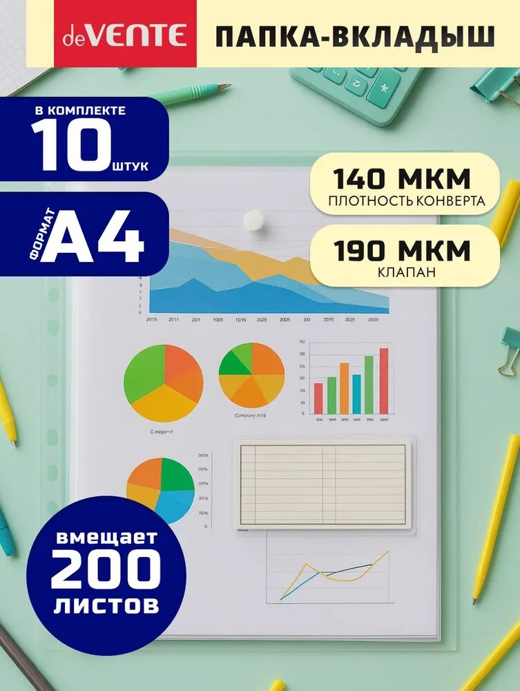 Папка-вкладыш с клапаном на кнопке А4 10 шт