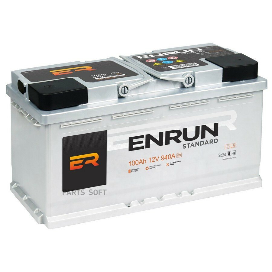 Аккумулятор ENRUN Standart 100 А/ч обратный R+ 353x175x190 L5 EN 940 А от официального дистрибьютора, ENRUN, артикул ES1000