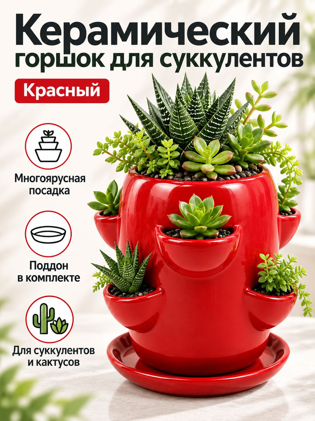 Горшок цветочный каскад, фаянс, 4,3 л, 16×18,5 см, красный