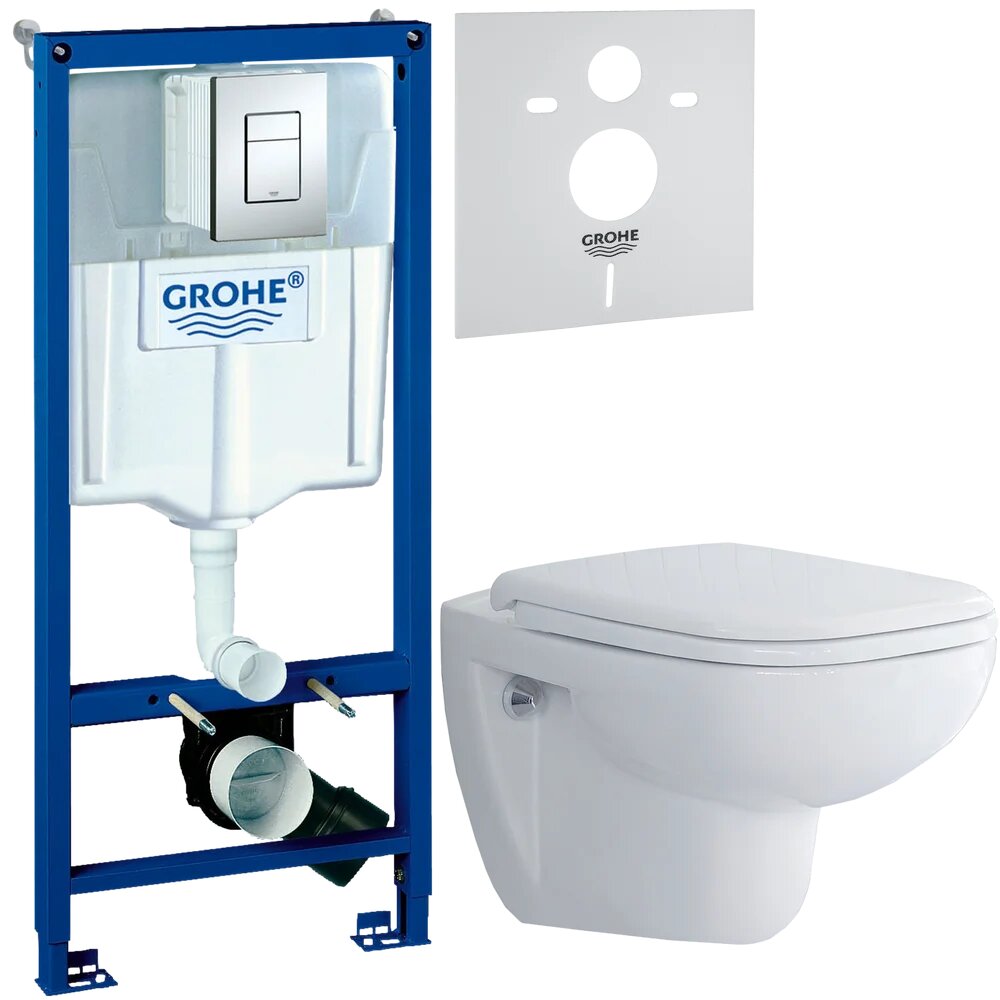 Комплект 3 в 1 Унитаз подвесной Duravit D-code 45700900A1 / Инсталляция с кнопкой Grohe Rapid SL 38772001 цвет хром / Звукоизоляция 37131000