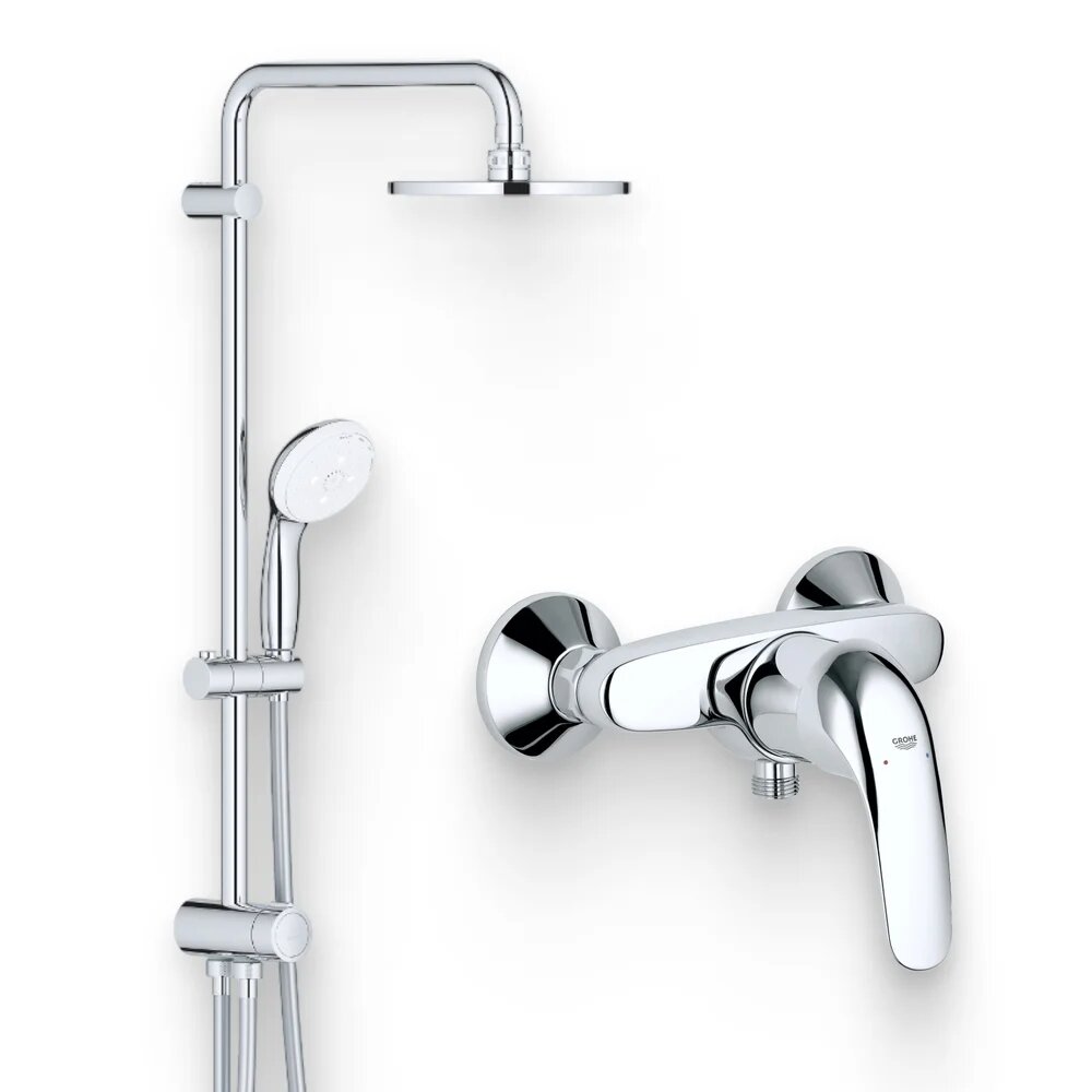 Душевой комплект Смеситель для душа Grohe Euroeco 32740000 хром / Стойка New Tempesta 27389002 без смесителя, хром