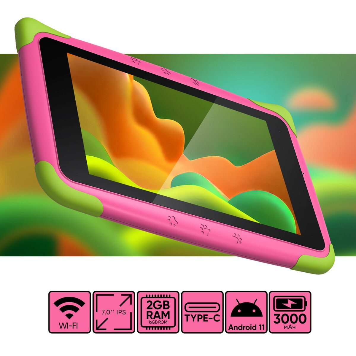 Topdevice Детский планшет Kids Tablet K7 (TDT3887_WI_D_PK_CIS), IPS 1024х600, Wi-Fi, BT 4.1, 2ГБ RAM + 16ГБ ROM, 3000mAh, 7" 2 ГБ/16 ГБ, розовый