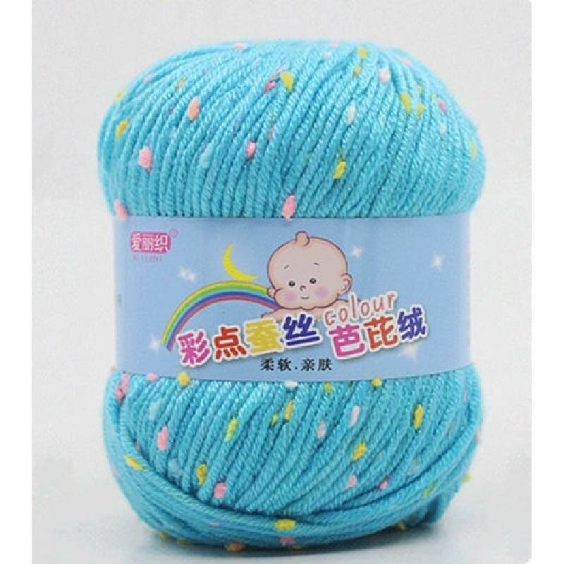 Soft and warm milk cotton yarn with colorful dots perfect for baby blankets lake blue yellow