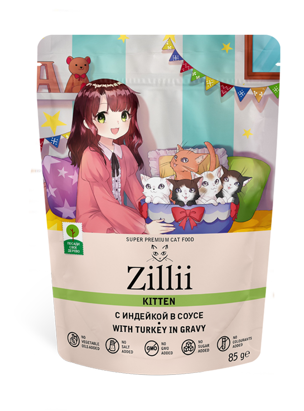 Влажный корм ZILLII (Зилли) для котят, индейка в соусе, 85 г