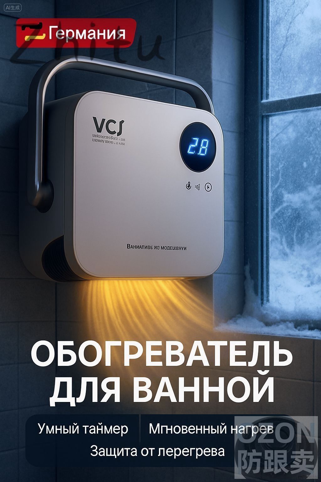 Водонепроницаемый обогреватель для ванной комнаты