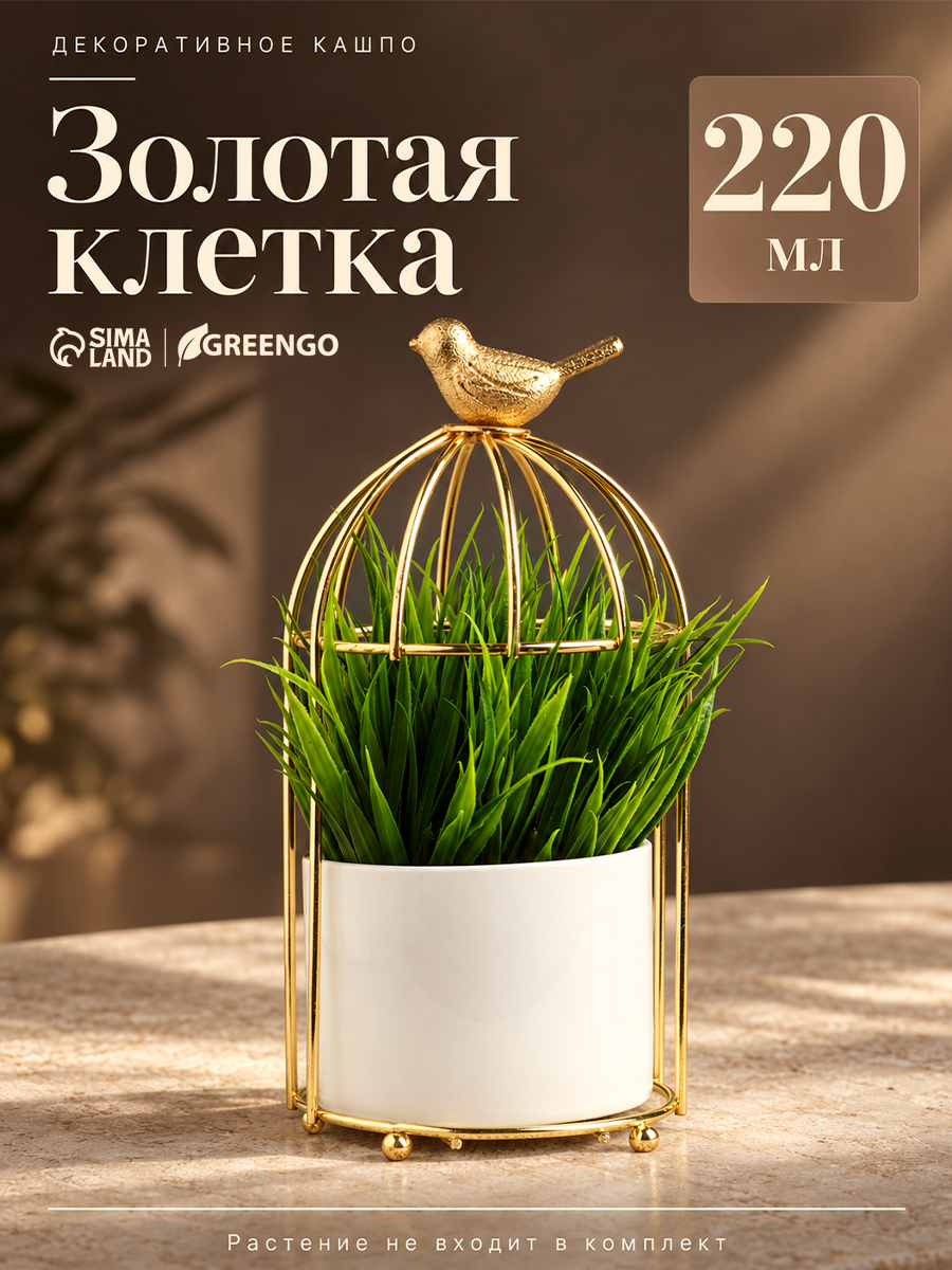 Кашпо Take It Easy "Золотая клетка", настольное, белое, 20 см x 9 см x 6,5 см
