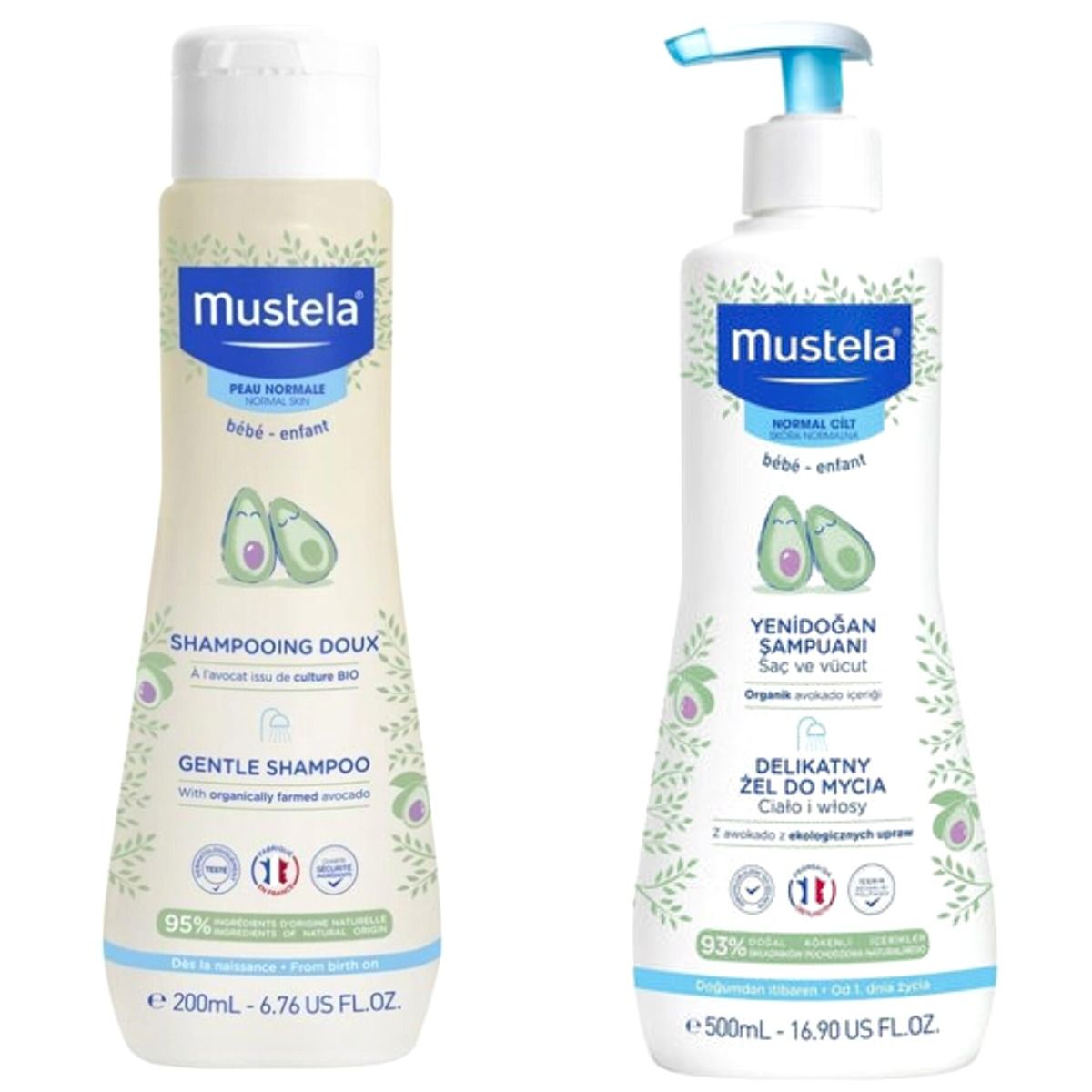 Mustela Мягкий шампунь для детских волос, 200 мл + Mustela Мягкий гель для купания, 500 мл