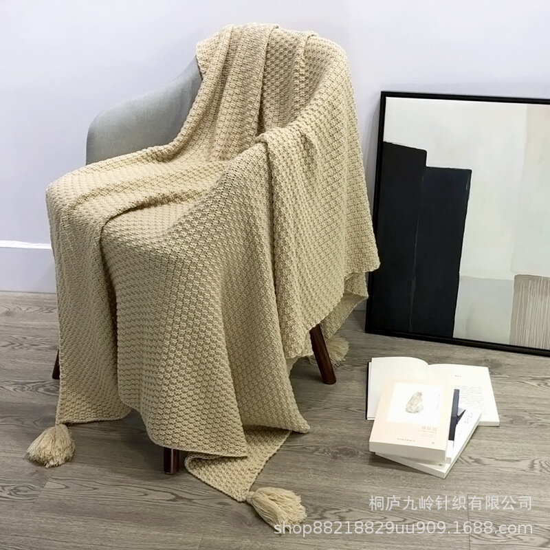ОфисноеNordic Fringe Knitted Throw Blanket, 70x100cm Baby Blanket, Soft Yarn Cover for Home Decor