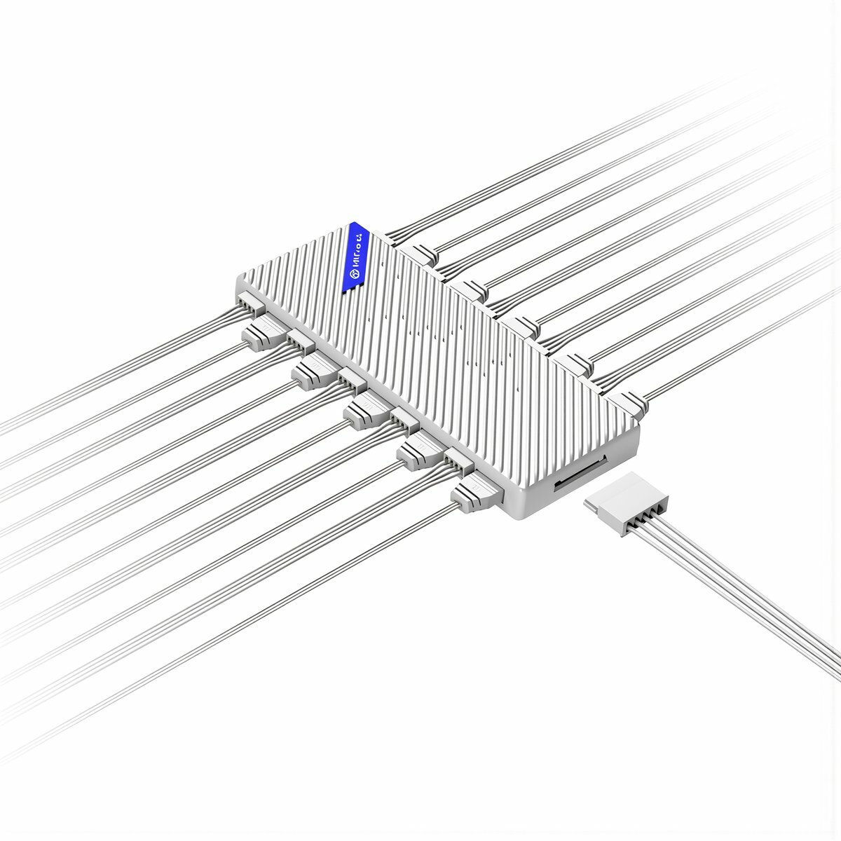 Хаб вентиляторный PWM ARGB 10 портов 5V 3Pin белый толщина 16.8 мм маленький размер для экономии свободного места внутри компьютерного корпуса при сборке, HC10 контроллер белый (ARGB+PWM с дистанционн