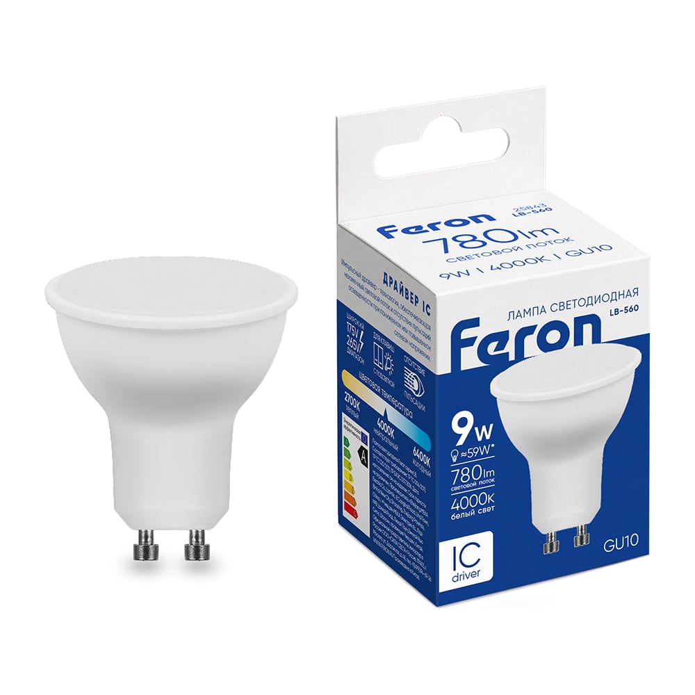 Светодиодная лампа FERON 9W 230V GU10 4000K, LB-560 25843