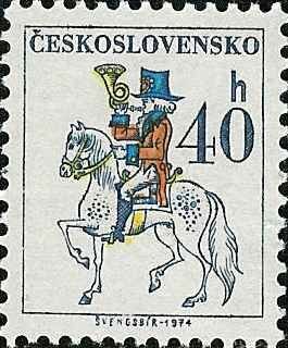 (1974-053а) Марка Чехословакия "Почтальон на коне" Бумага UV Почтовые эмблемы (Стандартный выпуск