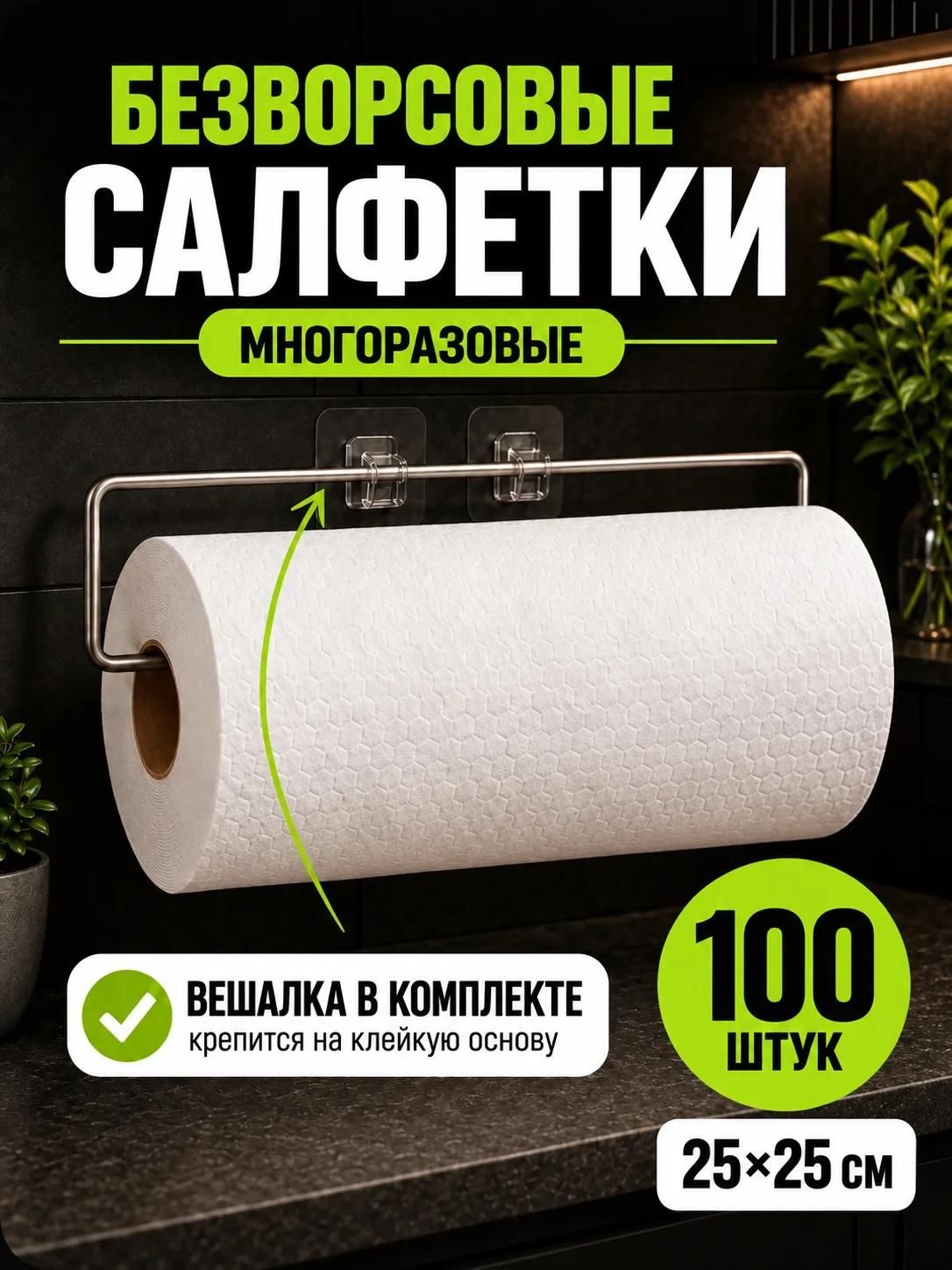 Безворсовые салфетки для уборки 100 шт, салфетки для уборки в рулоне многоразовые