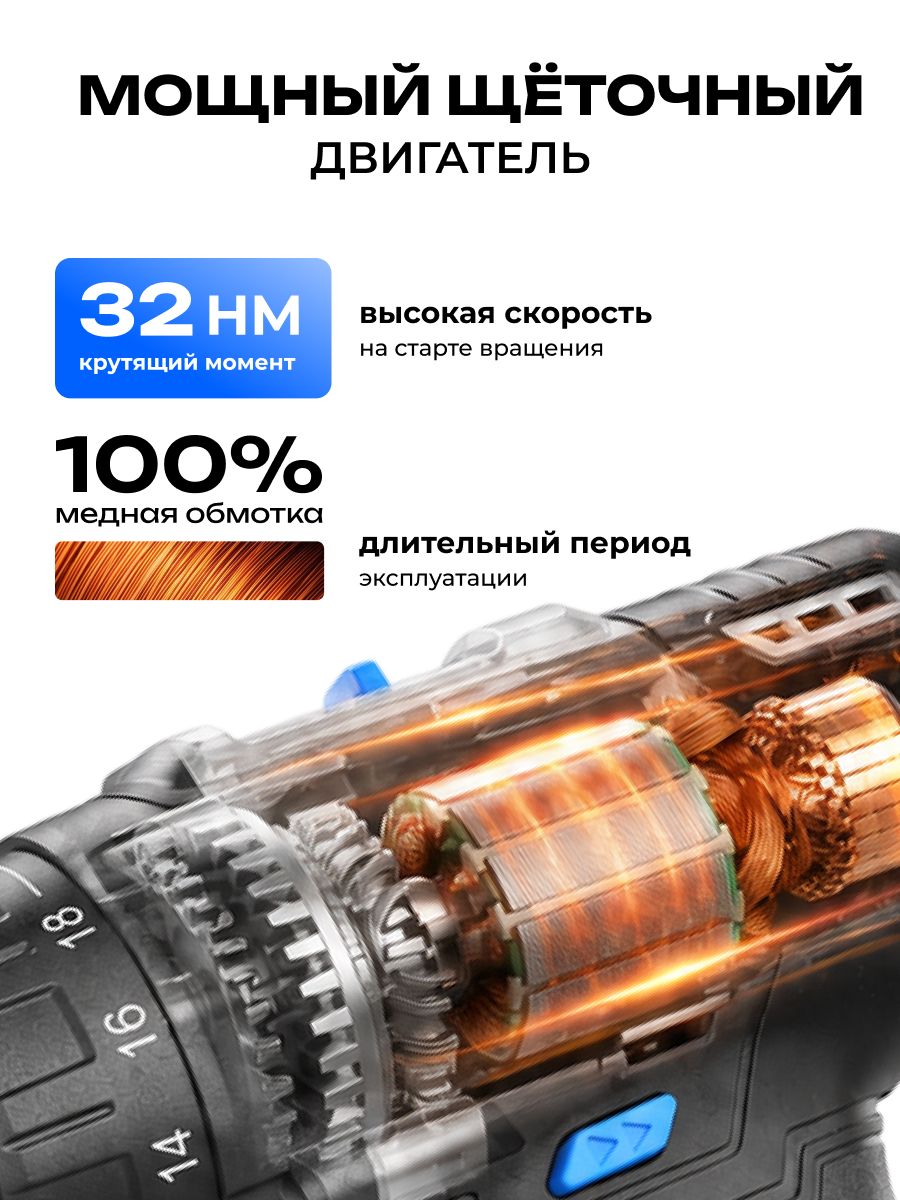 Дрель шуруповёрт аккумуляторный DEKO в кейсе + набор 104 инструмента, 12В, 32Нм, 2 АКБ 1,5 Ач, з/у