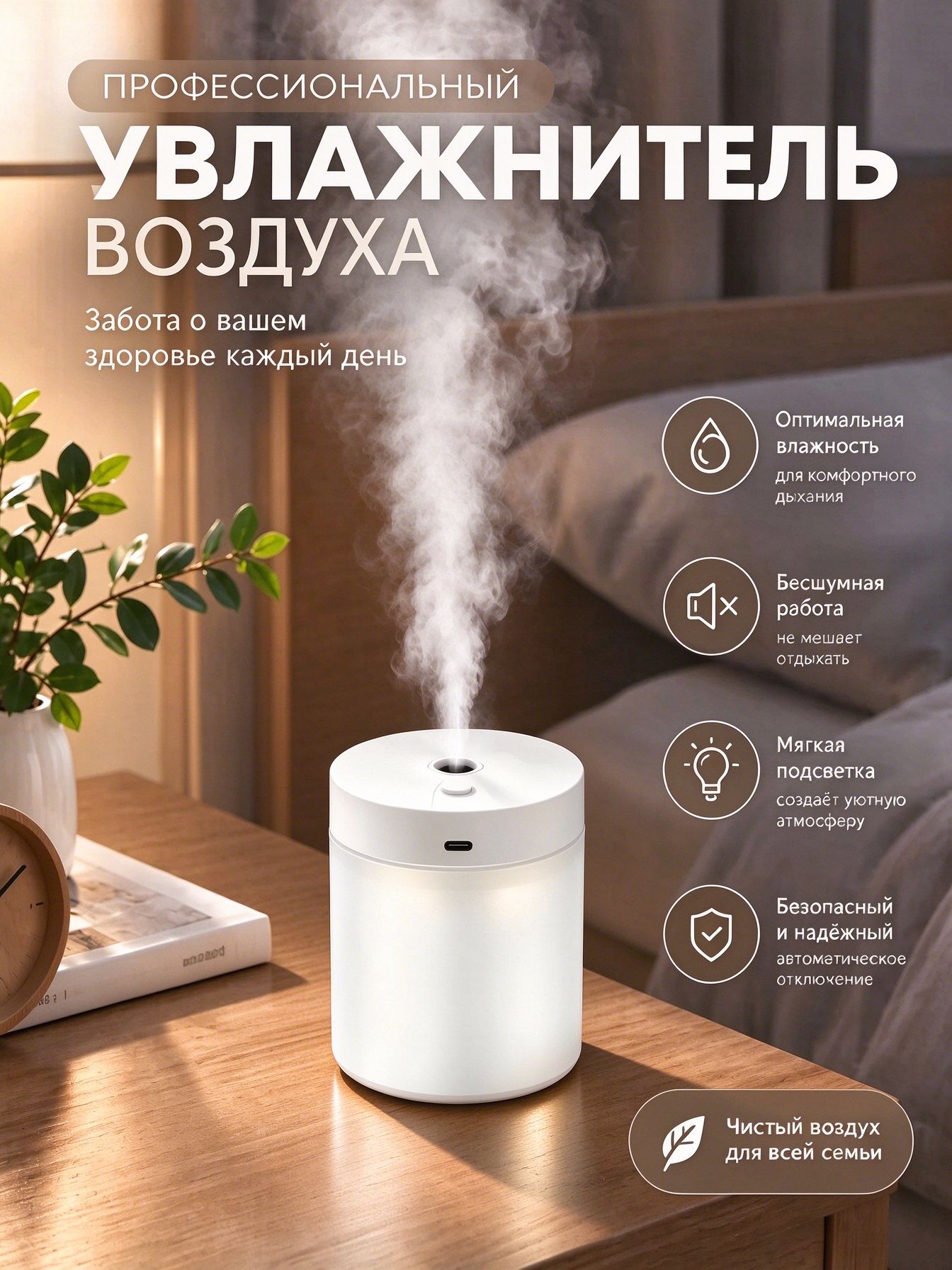 Увлажнитель воздуха портативный мини, настольный увлажнитель воздуха для дома и работы, стильный компактный прибор с тихим распылением