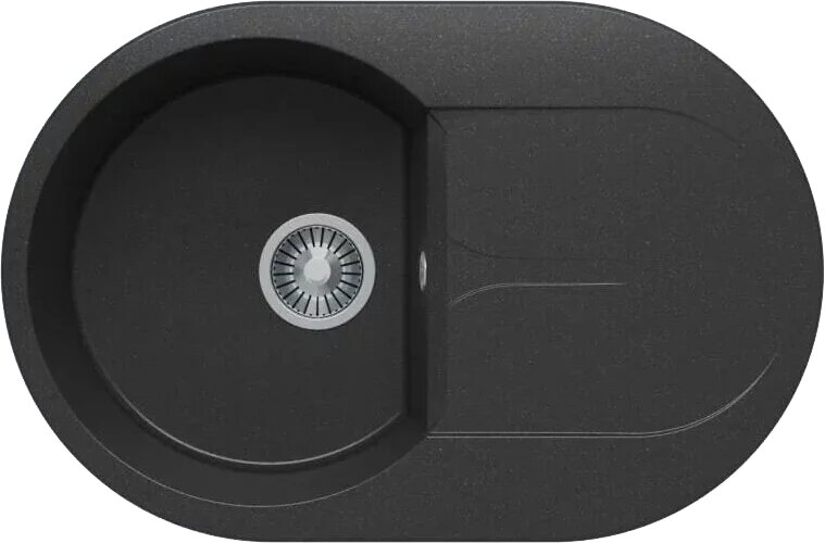 Мойка кухонная Polygran Atol 679016 76x50, мойка для кухни, с крылом, черная, овальная, матовая