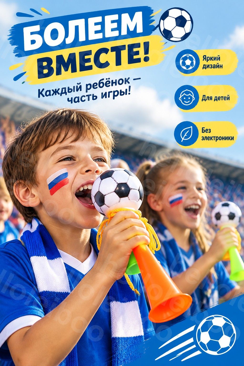 Дудка болельщика в форме футбольного мяча малого размера