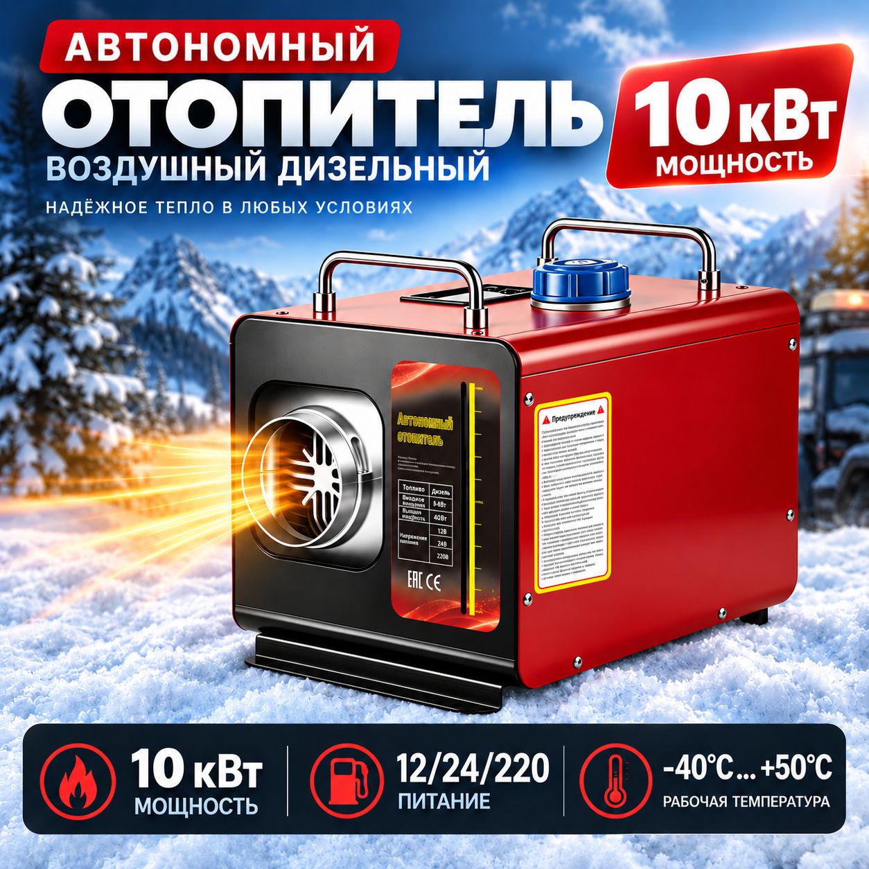 Дизельный автономный отопитель 10 кВт 1 сопло