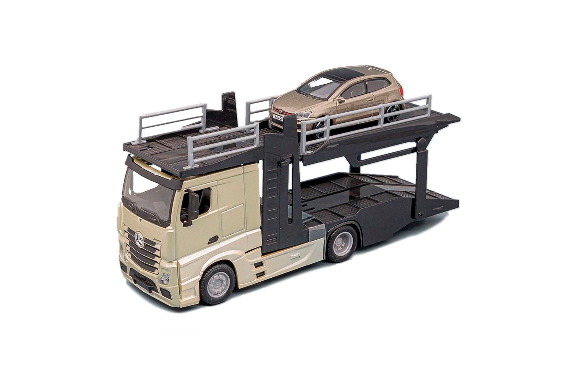 Mercedes-benz actros 2545 car transporter with volkswagen polo grey / мерседес-бенц actros 2545 автовоз с volkswagen polo серый