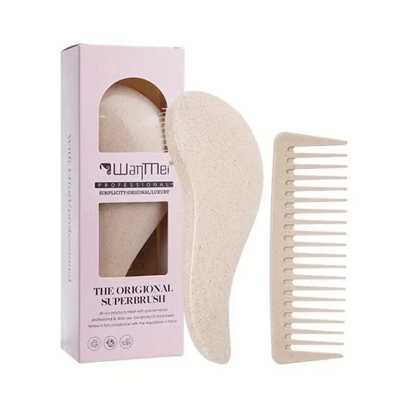 Набор расчесок из пшеницы и пластика 2 шт Бежевый, 2pcs Beige Set
