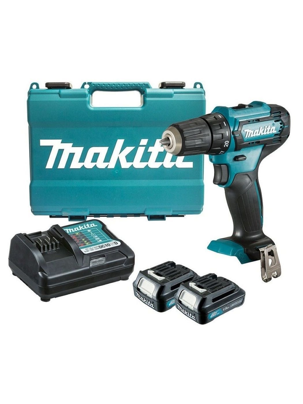 Аккумуляторная дрель-шуруповерт Makita DF333DWYE CXT Li-ion 12В Max (2акк.1.5 Ач, ЗУ, кейс, быстрозажимной патрон 10мм, 0-450/1700 об/мин, 30/14 Нм)