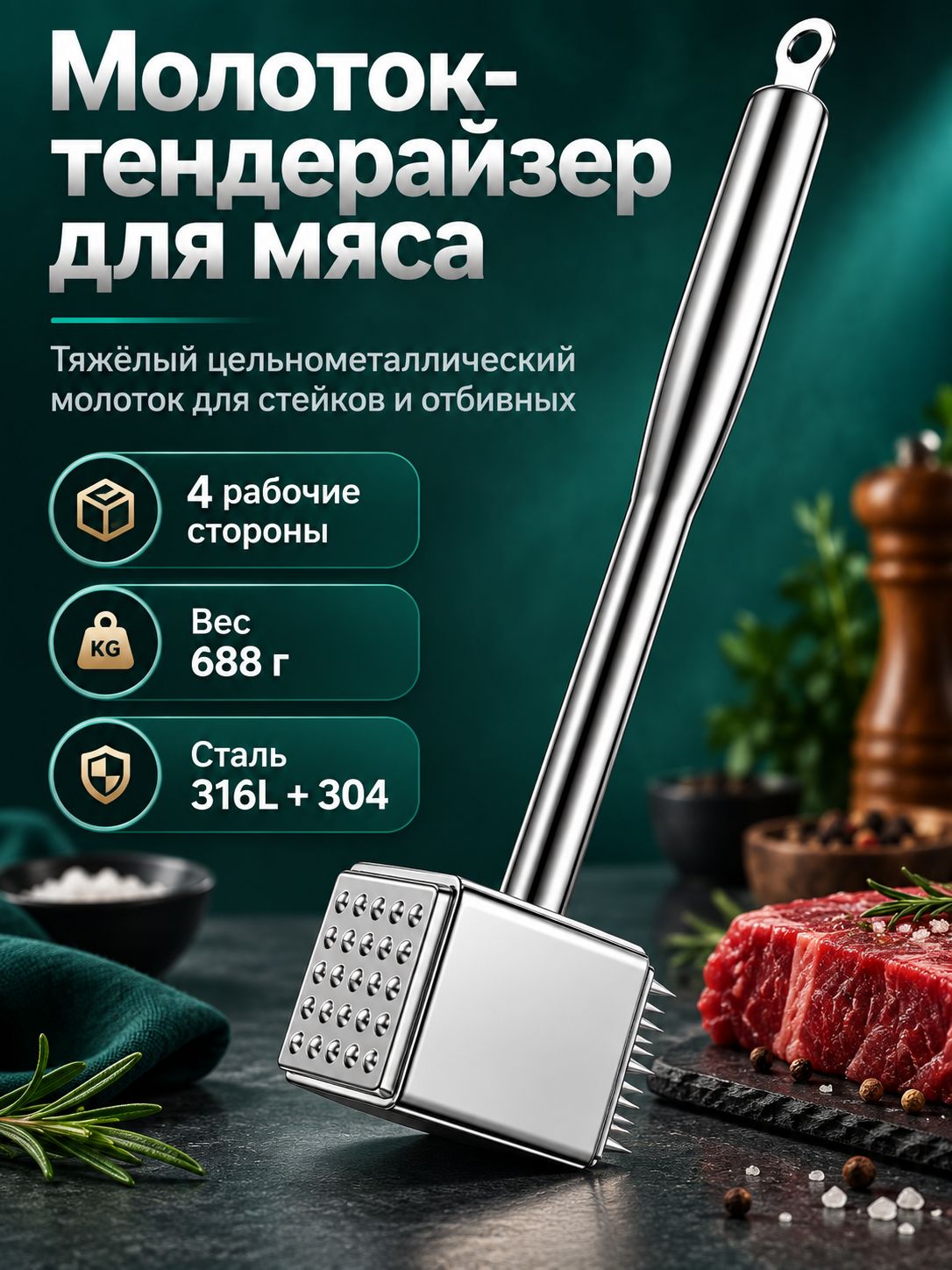 Тендерайзер для мяса, 33 см, Артикул: 5716008144, Материал: Нержавеющая сталь