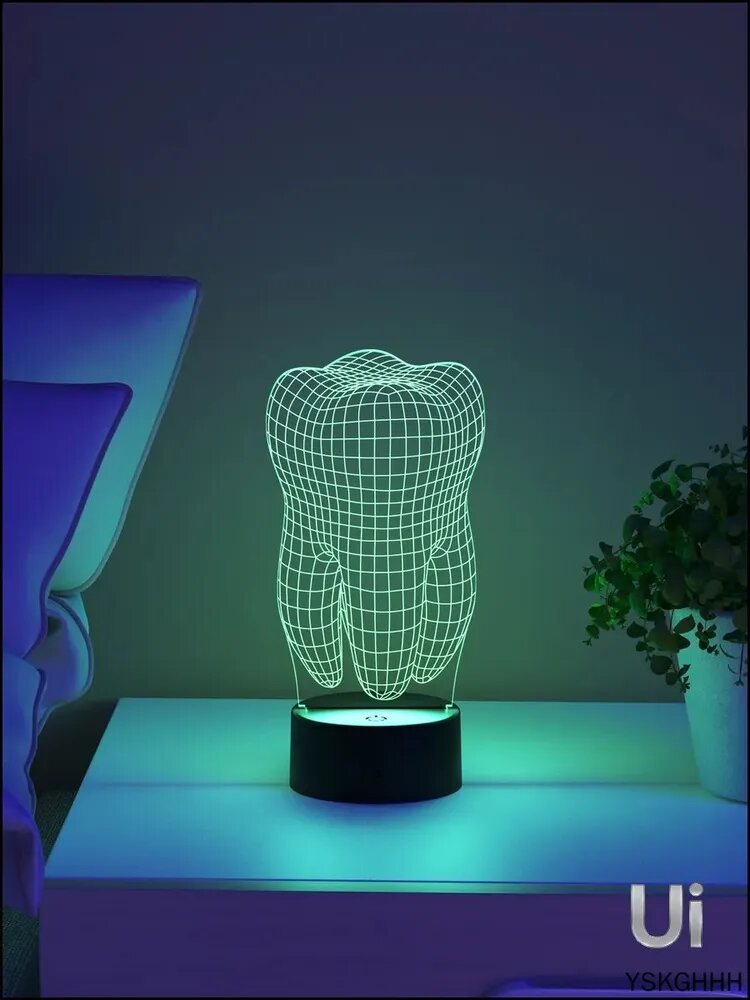 Ночник Настольный светильник Зуб LED RGB 16 цветов пульт сенсорный USB батарейки — фото 1