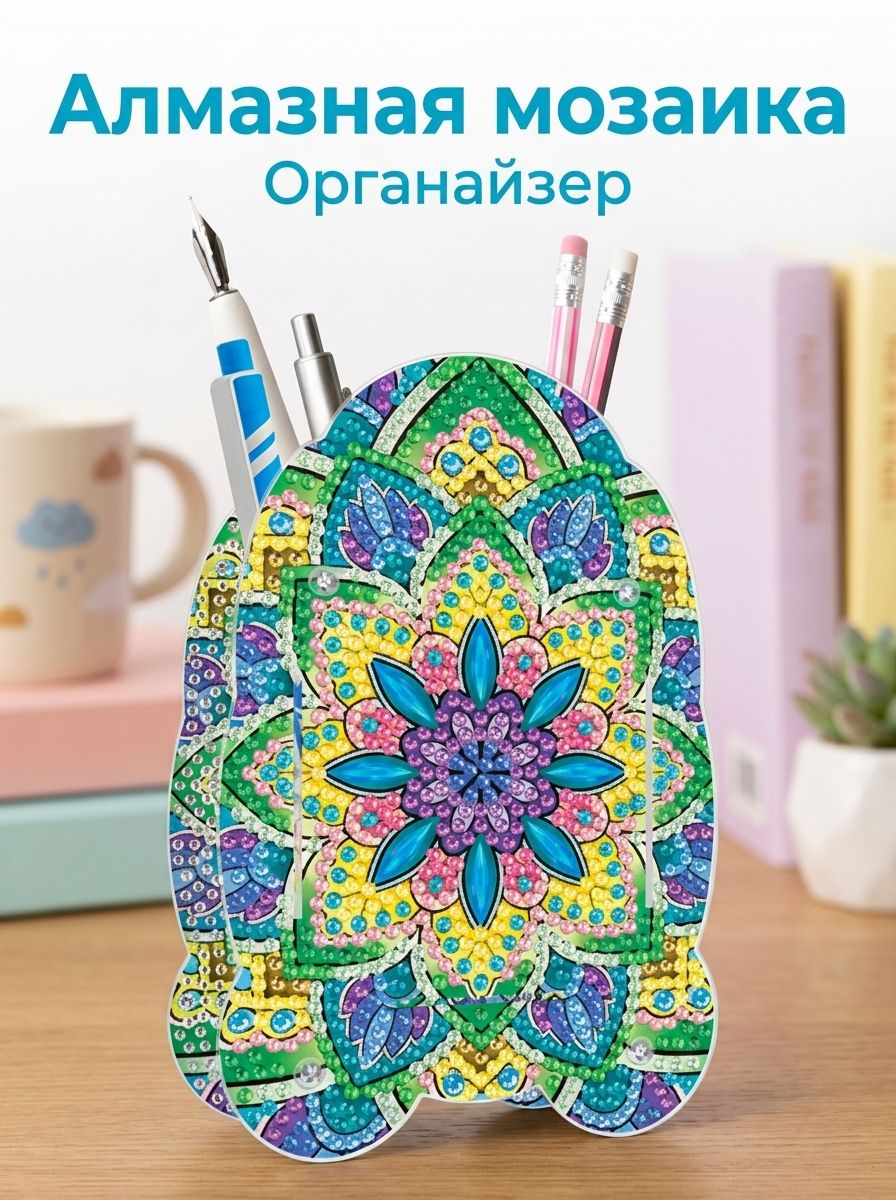 Набор для алмазной мозаики Зеленая мандала детский пенал с двусторонней выкладкой стразами, природный дизайн, подарок ручной работы