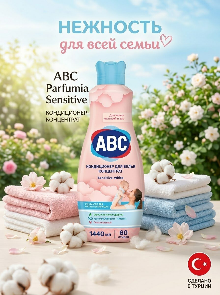 Кондиционер ополаскиватель для детского белья 1440 мл , ABC