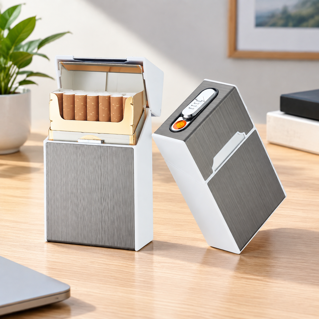 Портсигар металлический с USB зажигалкой, на магните, цвет серебро, 10х6х3 см, FatCat (Цвет товара: серебристый; Объем: 0.18 л)