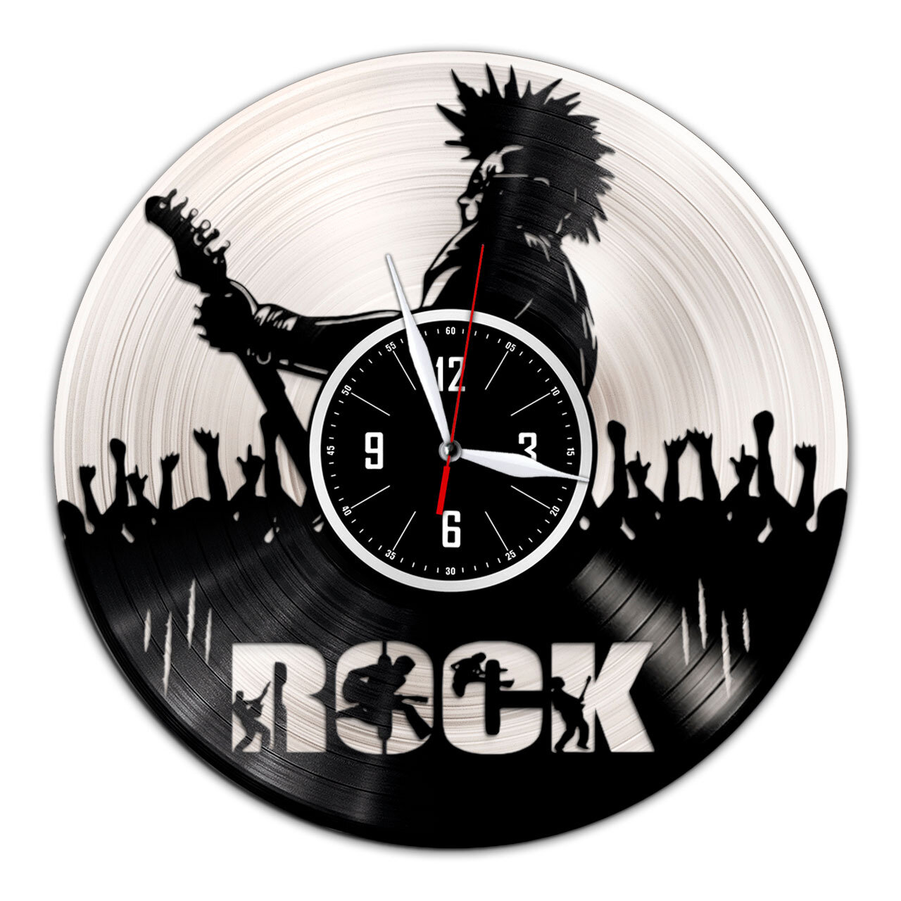Rock - настенные часы из виниловой пластинки (с серебряной подложкой)