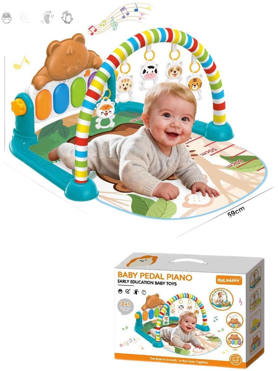 Развивающий коврик для малышей с пианино и игрушками, свет, звук
