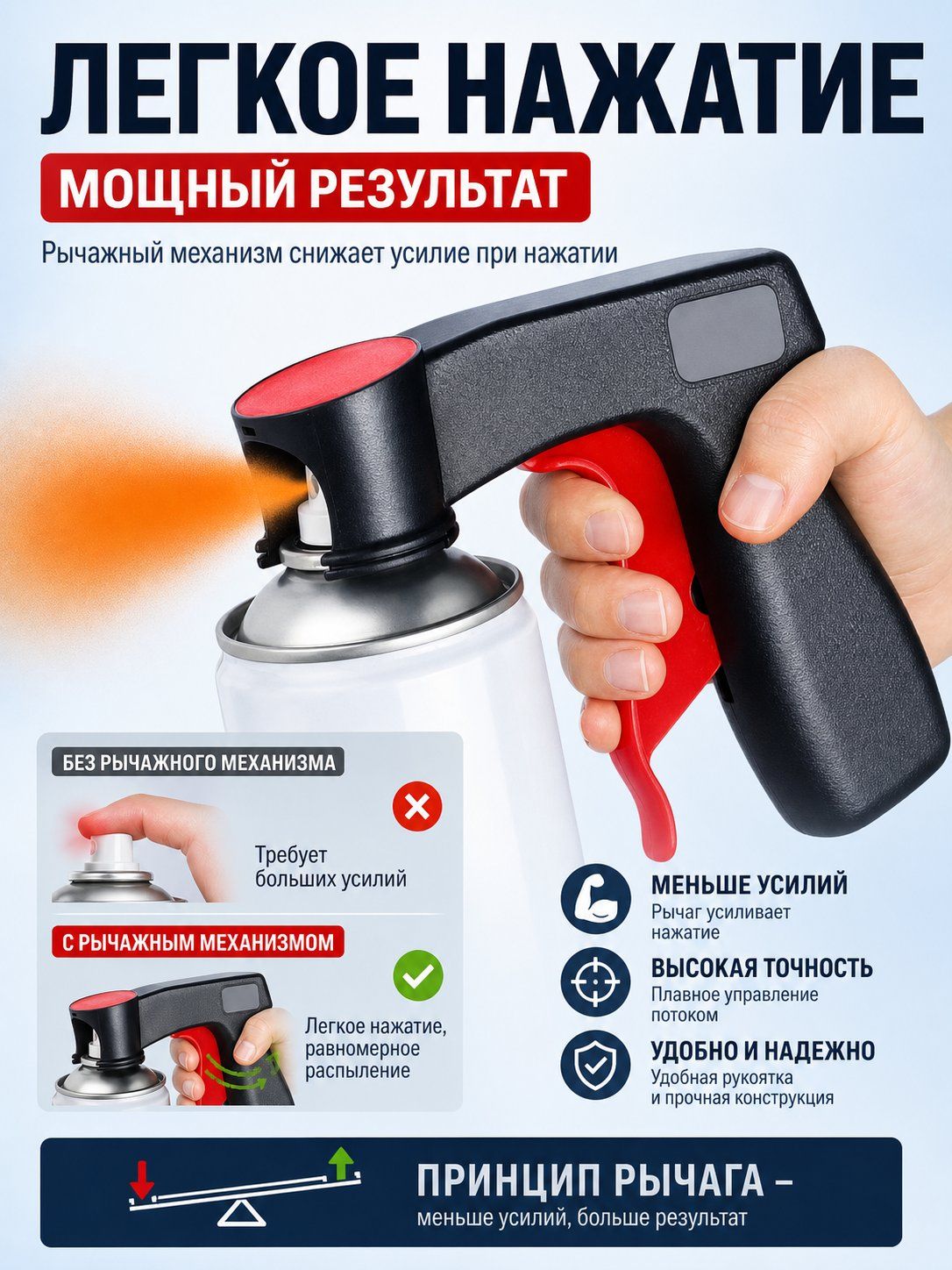 Пистолет-усилитель для баллончика с краской черно-красный, ручной, из ABS-пластика, для равномерного распыления
