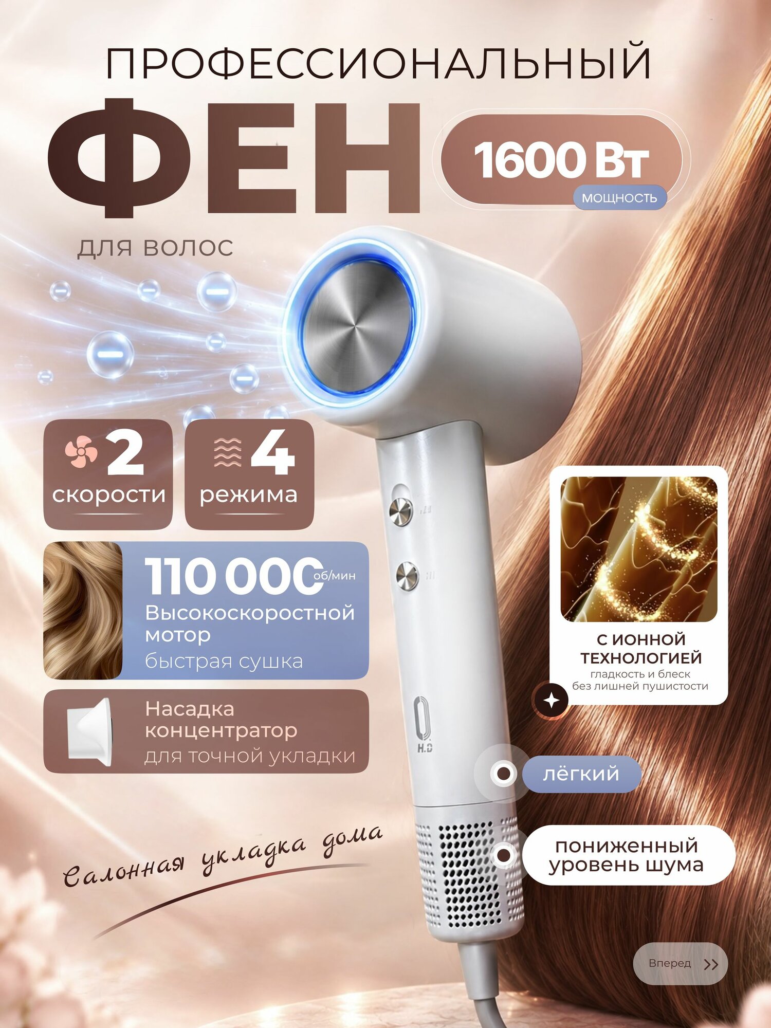 Фен для волос профессиональный мощный