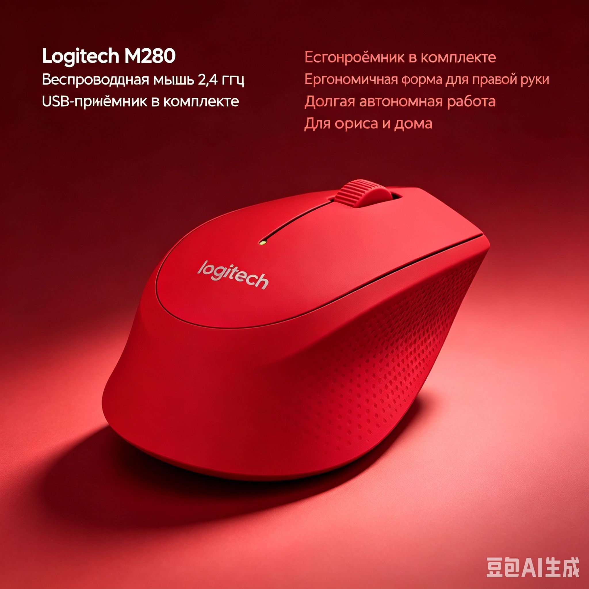Мышь беспроводная Logitech M280, красный